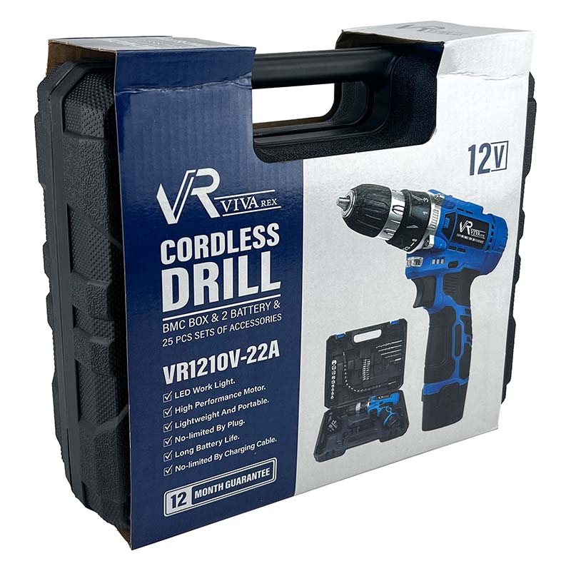 دریل شارژی دو باتری با لوازم ویوارکس مدل VR1210-2A – اکتیو ابزار